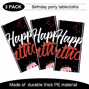 Breling Birthday Party Supplies Confetti Sprinkles Happy Birthday Tablecloths Starry Table Covers for Kids Adults Birthday Party Decorations, 54 x 108 Inches (Red and Black)