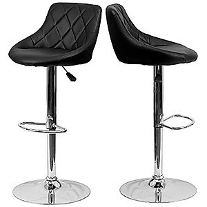 Contemporary Bar Stool Bucket Seat Design Hydraulic Adjustable Height 360-Degree Swivel Seat Sturdy Steel Frame Chrome Base Dining Chair Bar Pub Stool Home Office Furniture - Set of 2 Black #1984