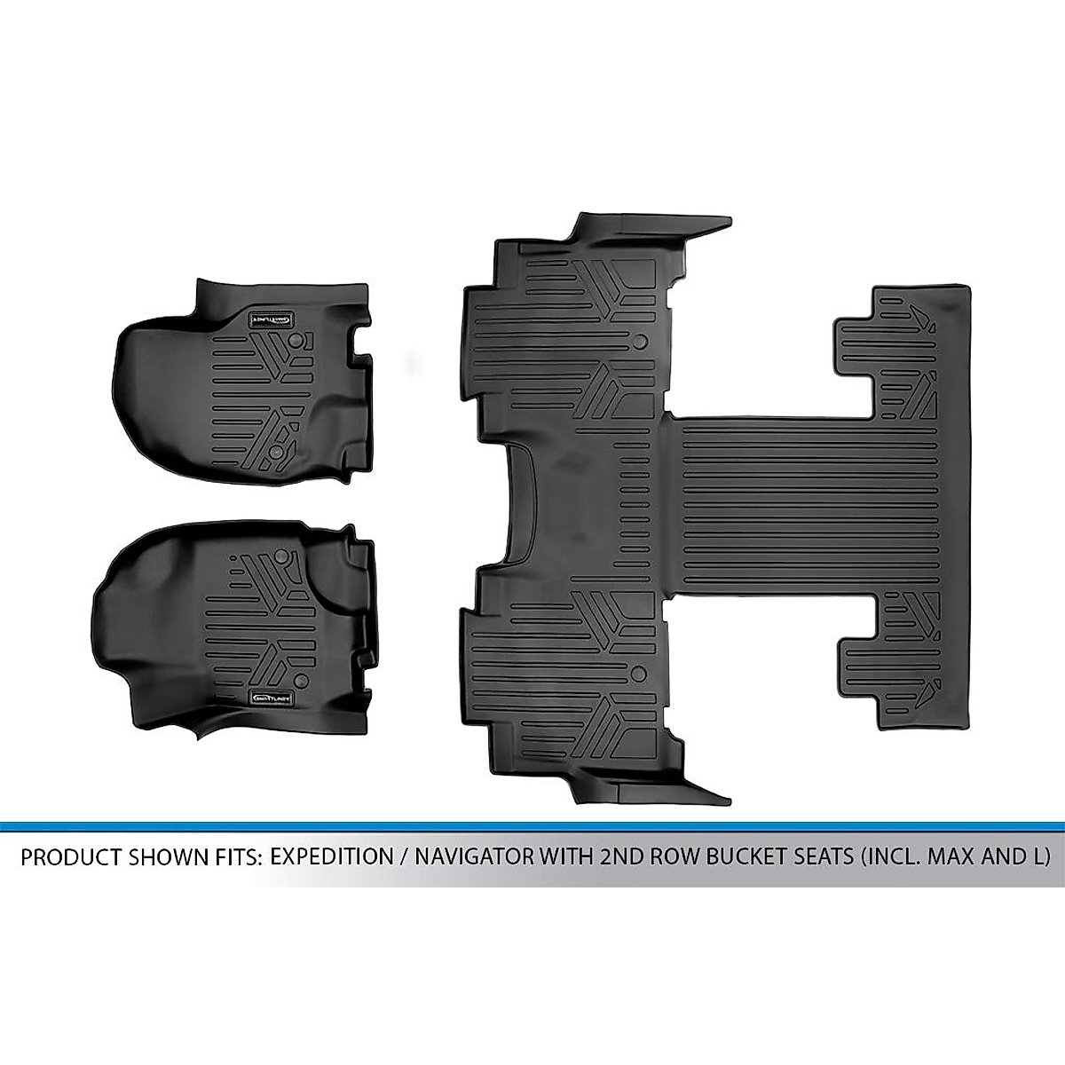 SMARTLINER Floor Mats 3 Row Liner Set Black Compatible with 2018-2022 Expedition/Navigator with 2nd Row Bucket Seats (Incl. Max and L)