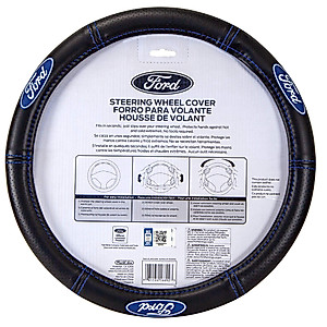 Plasticolor 006692R01 Ford Deluxe High Contrast Stitching Premium Steering Wheel Cover for Cars, Trucks & SUV