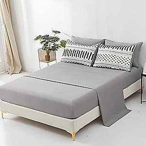 DJY Boho Comforter Set Queen Size Bed in a Bag 7 Piece Black and White Tufted Shabby Chic Bedding Embroidered Stripe Comforter with Sheets and Pillowcases, Soft Lightweight Bedding for All Season