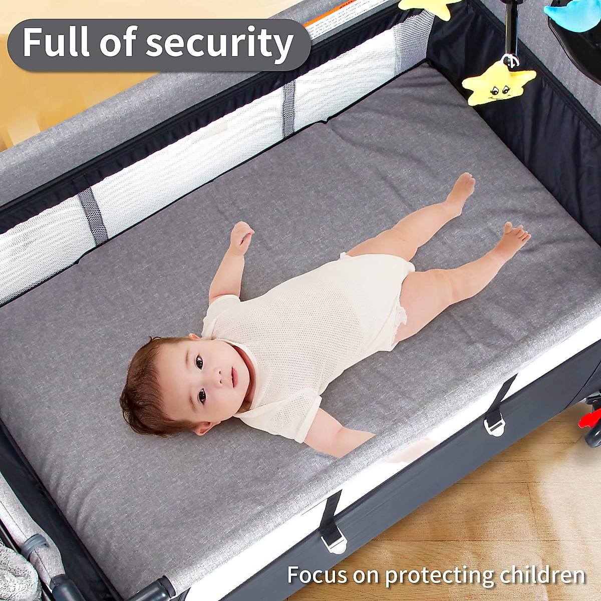 LemoHome 5 in 1 Baby Bassinet Bedside Sleeper,Portable Baby Crib,Rocking Bassinet for Baby,FolableTravel Playard with Bassinet, Mattress, Diaper Changer and Music Mobile for Newborn, Infant, Toddler