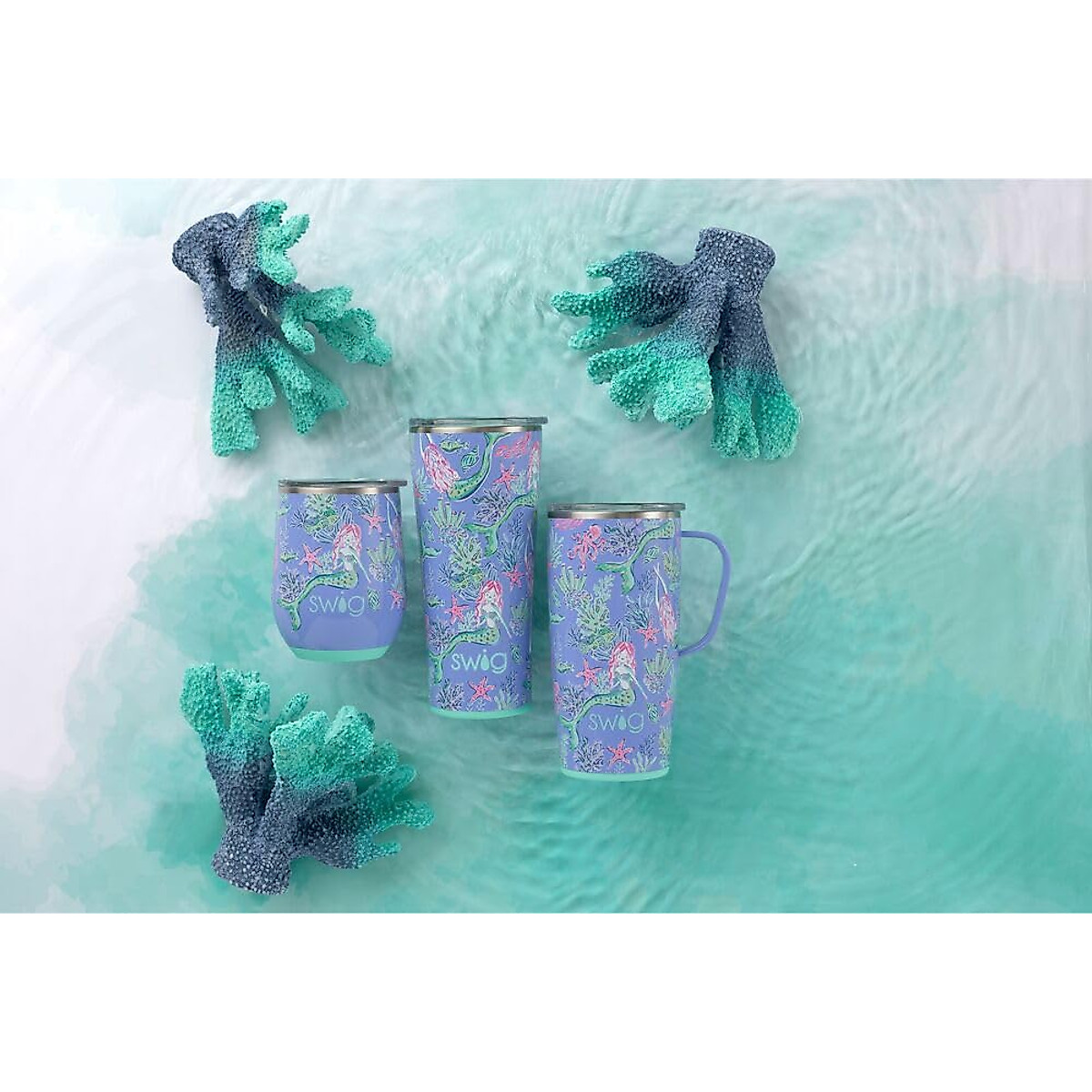 Swig Life 22oz Insulated Tumbler, Travel Coffee Tumbler with Lid, Cup Holder Friendly Travel Coffee Mug, Stainless Steel Thermos (Under the Sea)