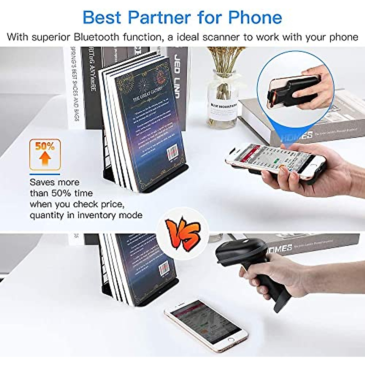 Upgraded Eyoyo QR Code Scanner Bluetooth Android Barcode Scanner, Portable Back Clip Wireless 1D 2D UPC ISBN Inventory Barcode Reader PDF417 Data Matrix Code Compatible with iPhone, Android Phone