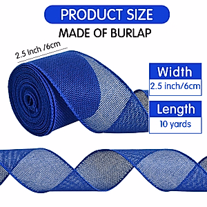 TONIFUL Burlap Wired Ribbon, 2.5 Inch Faux Burlap Ribbons, Royal Blue Burlap Ribbon for Christmas, Home Decor, Gift Wrapping, Tree Topper Bow, Wreath, Outdoor Decorations, DIY Crafts (10 Yards