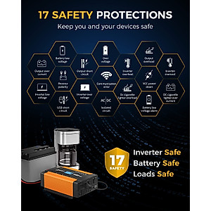 Ampeak 2000W Power Inverter with Remote 3AC Outlets 6.2A USB Ports Inverter DC 12V to AC 110V 17 Protections Inverter for Vehicles