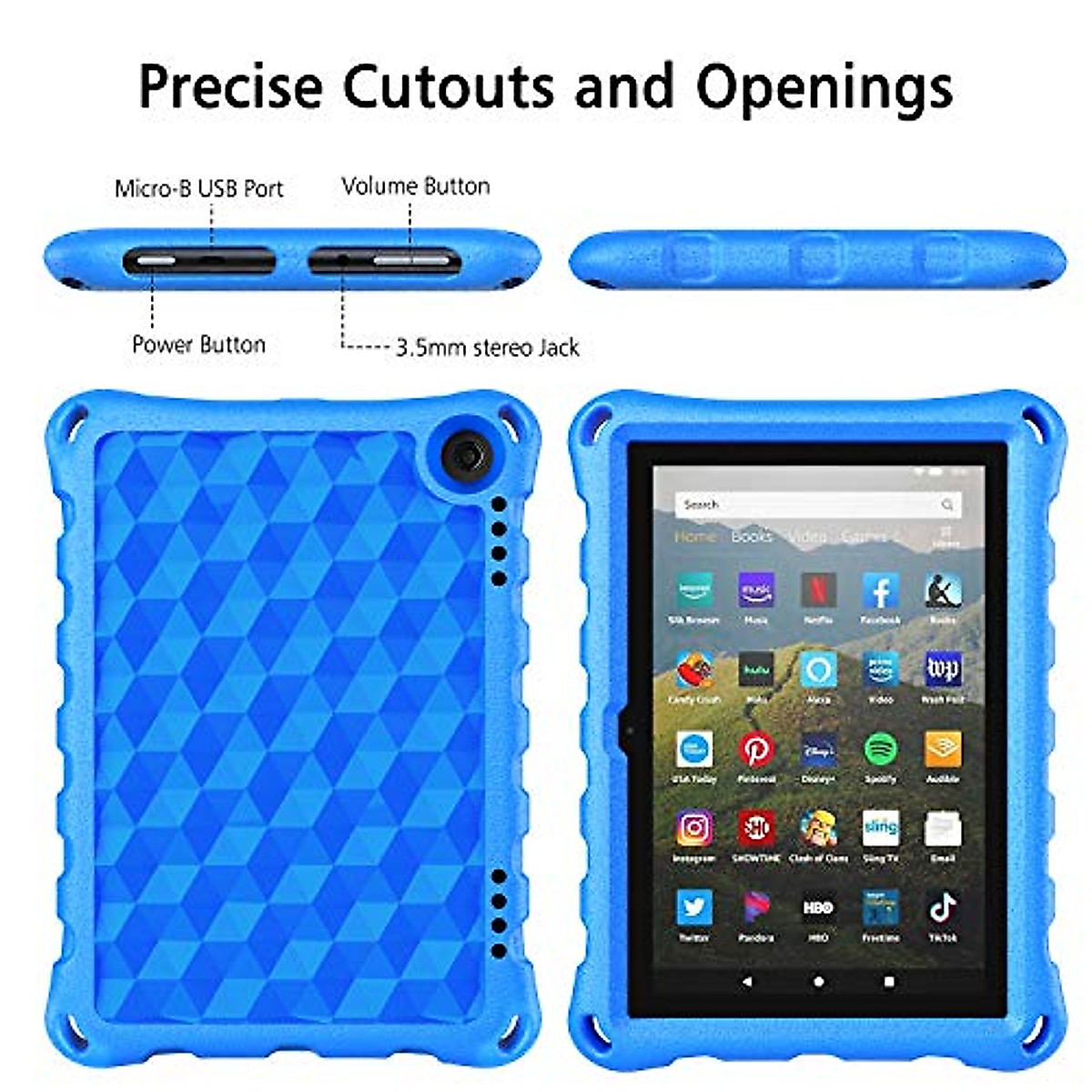 Fire HD 8 Tablet Case,Kindle Fire 8 Case,Fire Tablet 8 Case Kids(12th/10th Generation,2022/2020 Release),DiHines Kid-Proof Case for Amazon Fire HD 8 Plus Tablet, Blue