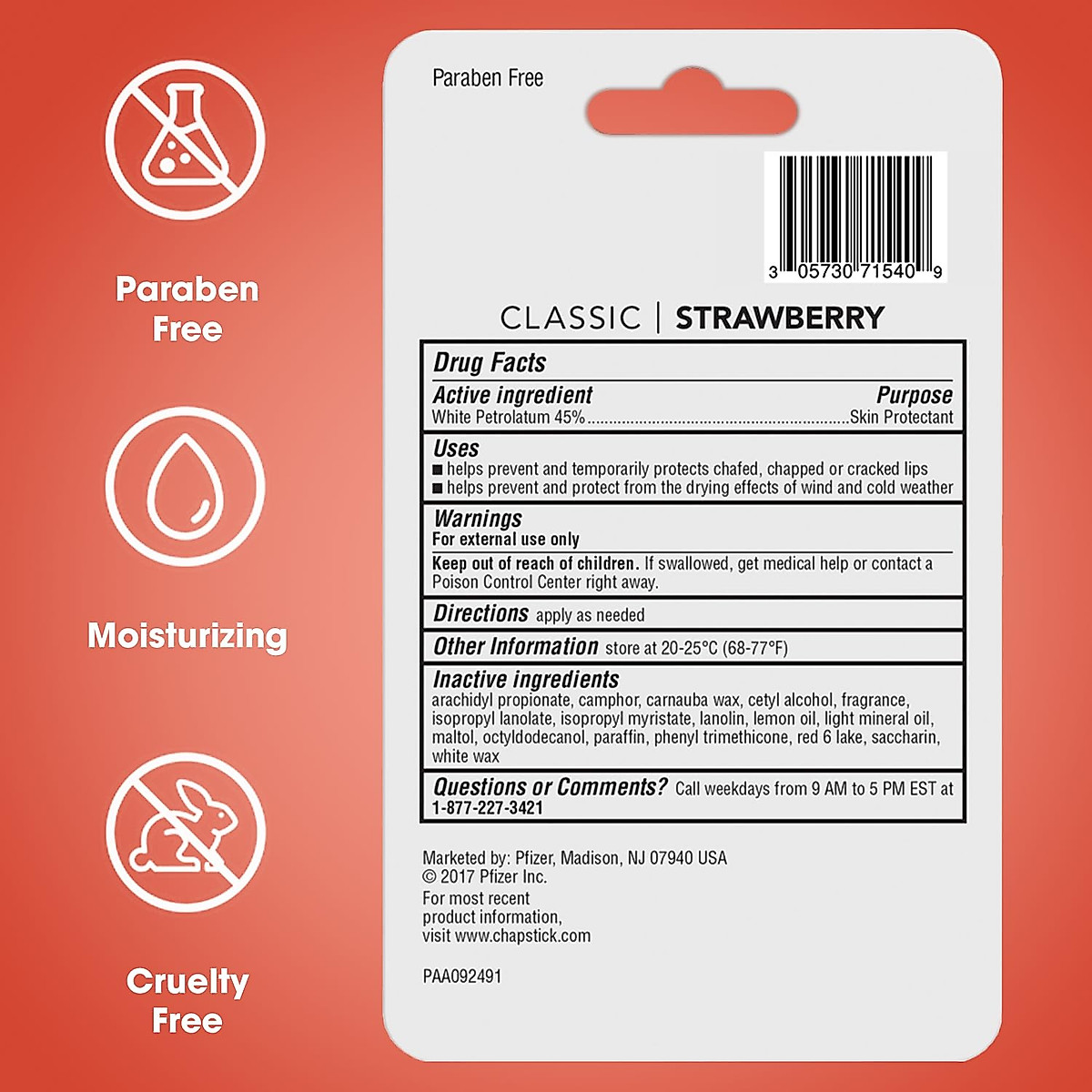 ChapStick Classic Strawberry Lip Balm, 6-Count – Tinted Lip Moisturizer, Juicy & Sweet, 0.15 Oz Ea