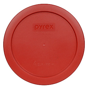 Pyrex (2 7201 4 Cup Glass Bowls & (2) 7201-PC Poppy Red Lids Made in the USA