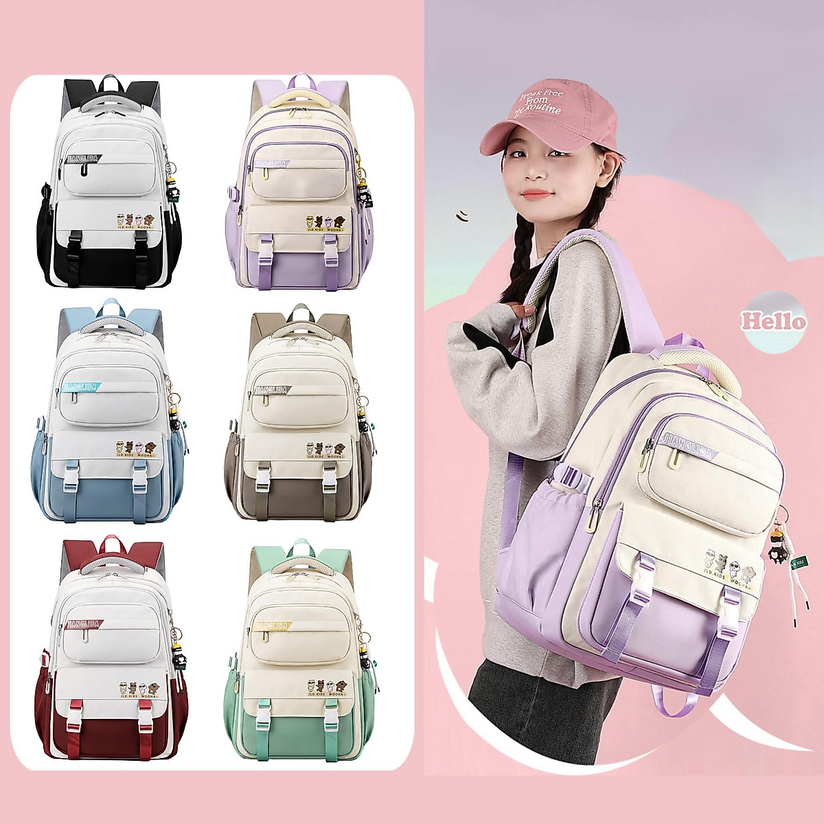 Backpack for Girls Kids Schoolbags Elementary Middle School Students Bookbag Boys Backpacks Casual Daypacks Travel Bag