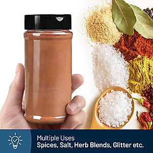 RoyalHouse 6 Pack 16 Oz Plastic Spice Jars with Black Cap, Clear and Safe Plastic Bottle Containers with Shaker Lids for Storing Spice, Herbs and Seasoning Powders, BPA Free, Made in USA