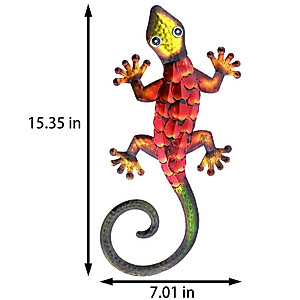 aboxoo Metal Gecko Wall Art Decor Lizard Sculpture Wall Hanging Ornaments Red Garden Decorations Inspirational Sculpture Indoor Outdoor for Home Bedroom Living Room Office Garden，(Red)