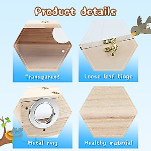 GINDOOR Parakeet Nesting Box Transparent Bird House for Cage Natural Wood Breeding Box for Parrot Parakeet Cockatiel Lovebirds Budgie Conure and Other Small Birds