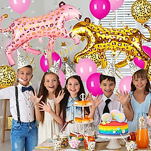 45 Pcs Safari Party Balloons Include 40 Pcs Cheetah Print Pink Latex Balloons and Ribbon 4 Pcs Leopard Balloons Jungle Animal Foil Balloons for Wild Zoo Jungle Theme Baby Shower Birthday Party Decor