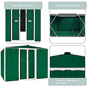 Skiway 6' x 8' Outdoor Garden Storage Shed with Sliding Door, Perfect to Store Patio Furniture, Garden Tools, Bike Accessories, Beach Chairs, Weather Resistance, Green