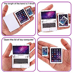 27 Pieces Dollhouse Mini Laptop Tablet and Smart Phone Newspaper Book Miniatures Hamburger Cake Coffee Juice Trolley case DIY Play Game Party Toys Accessories (White Set)