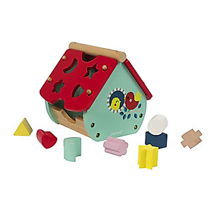 Janod Baby Forest House 2-in-1 Shape Sorter and Tell Time Clock - Ages 18 Months+ - J08008