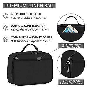 rickyh style Lunch Box with Padded Liner, Spacious Insulated Lunch Bag Durable Thermal Lunch Cooler Pack with Strap for Boys Girls Adults School Sports Beach Picnic Work Camp,2 Pocket (LBhei)