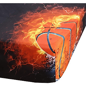 SDIII 4Pcs Fiery Basketball Sheet Set Twin, Basketball with Special Effects Sheet Set, Super Soft Microfiber, Wrinkle and Fade Resistant, for Boys Men and Basketball Sports Lovers, Twin