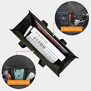 TOPDesign Utility Water Resistant Tote Bag with 13 Exterior & Interior Pockets, Top Zipper Closure & Thick Bottom Support, for Working Women, Teachers, Nurses, Accountants (Green)