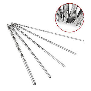 Extra Long High-Speed Steel Drill Bit Sets, Heat Resistant Straight Shank Twist Drill Bit Tool, Long Length Drill Bits Kits, Five Sizes, for Wood Plastic and Aluminum, 5Pcs 2-5mm