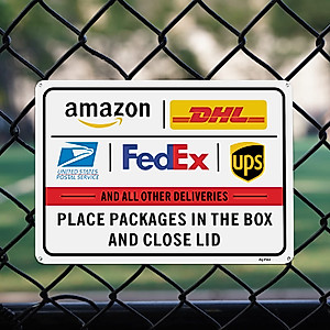 Package Delivery Sign for Outside Porch, Delivery Instructions for FedEx Amazon UPS USPS DHL Metal Sign, 10x7" Rust Free Aluminum,Weather/Fade Resistant, Easy Mounting, Indoor/Outdoor Use(1pcs)