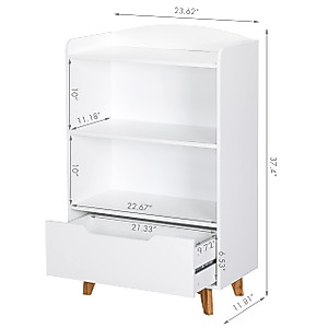 UTEX Kids Bookshelf, Children Bookcases with Storage and Drawer, Wood Kids Toy Storage Organizer for Playroom,Bedroom, Nursery School, White