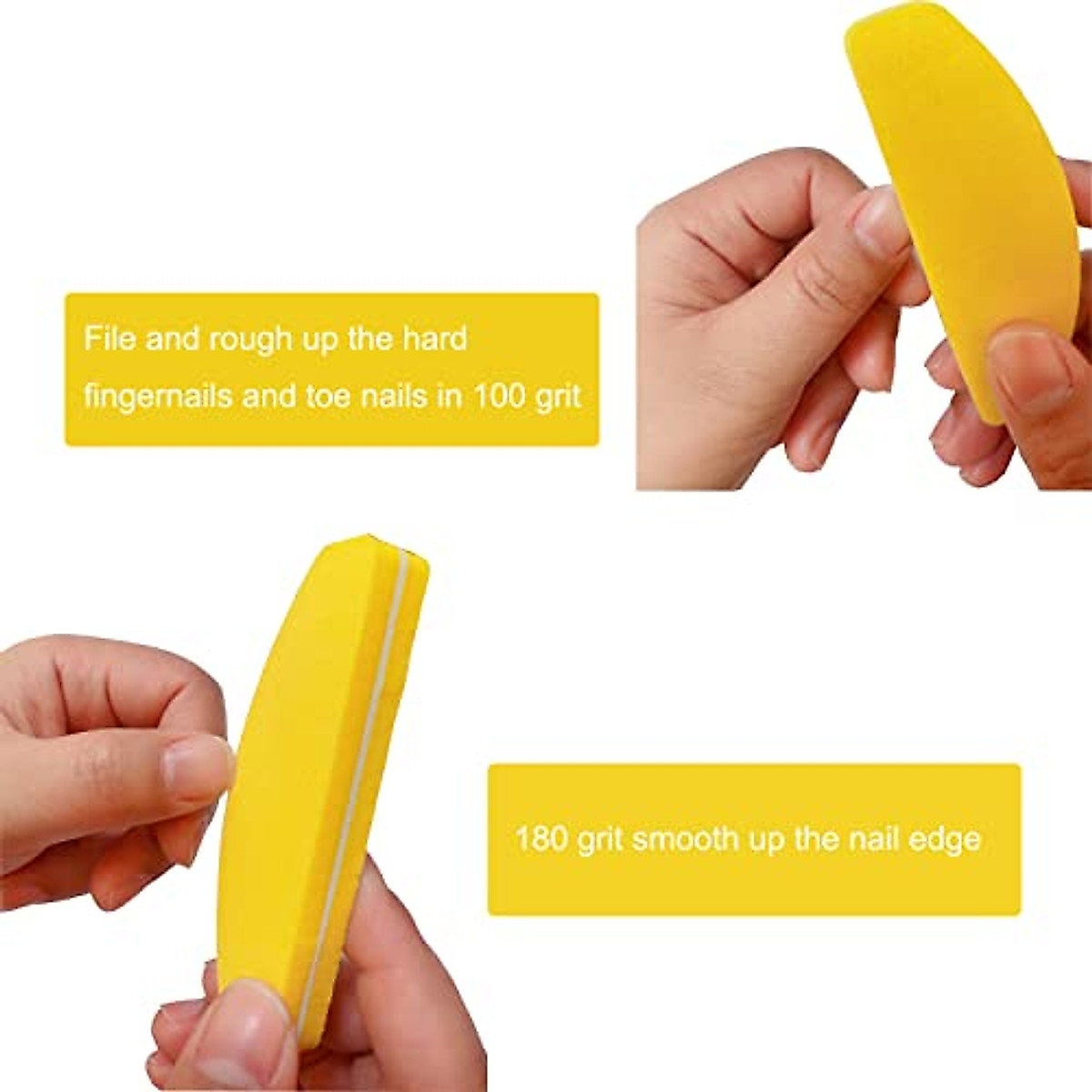 Nail Buffer - Half Moon Nail File 100/180 Grit Professional Fingernail Emery Board Buffing Blocks Manicure Set Nail Care Tool for Acrylic Nails 10pcs (Yellow)