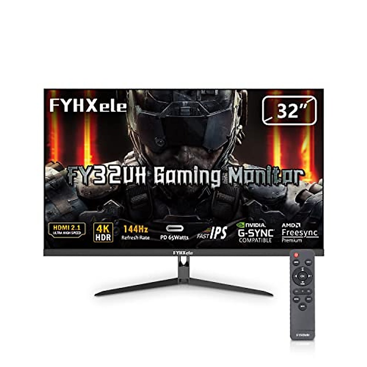 FYHXele 4K Gaming Monitor 144Hz 32inch, Fast UHD IPS Computer Monitor, 1ms, VESA Mountable, DSC， Built-in Speakers, Free-Sync, 1xDP1.4, 1xHDMI2.1, 1xHDMI2.0, 1xUSB-C, USB Hub, 95% DCI-P3, HDR400