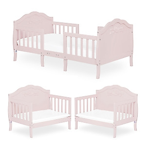 SweetPea Baby Rose 3-in-1 Convertible Toddler Bed in Blush Pink, Greenguard Gold Certified, JPMA Certified, Safety Rails, Made of Sustainable New Zealand Pinewood