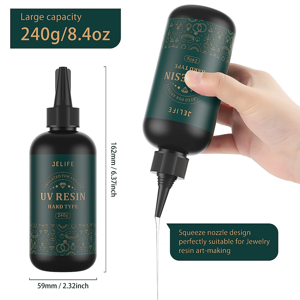 UV Resin - 240g Crystal Clear Hard Type Ultraviolet Fast Curing UV Epoxy Resin for Jewelry Making, Resin Molds, Craft, UV Resin Glue Solar Cure Sunlight Activated Resin for Casting & Coating