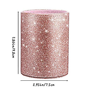 PU Glitter Pen Holder Pencil Cup Rose Gold Shiny for Women Girls, Luxury Makeup Brush Holder Pu Leather Organizer Cup Gift for Desk Office Classroom Home