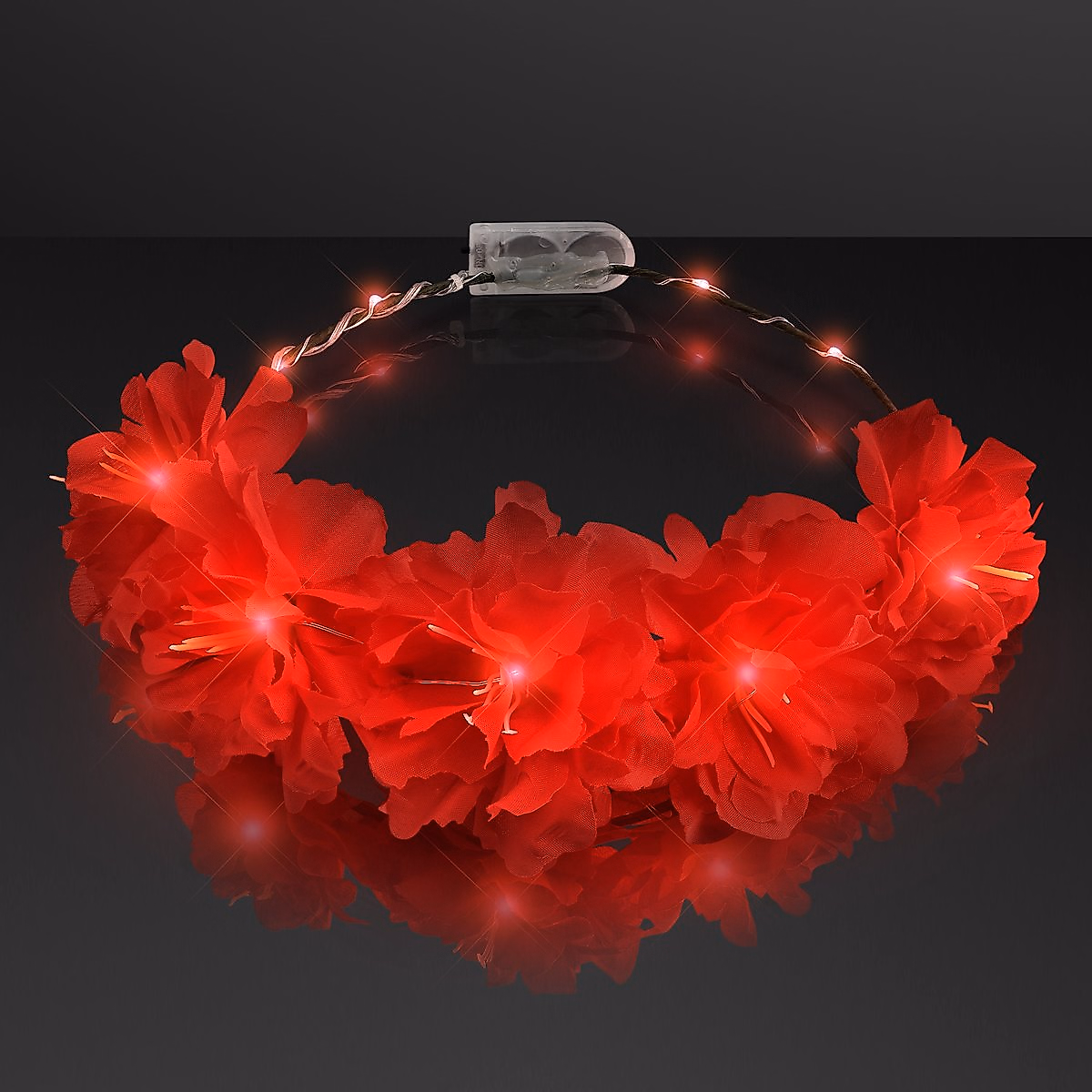 Light Up Red Flower Crown Headband for Festivals with Red LED Lights