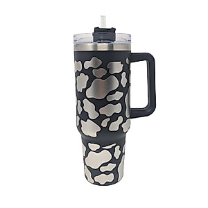 FTB Creative 40oz Custom Designed Tumbler, Double Wall Stainless Steel, with Lid and Straw (Black, Holy Cow)