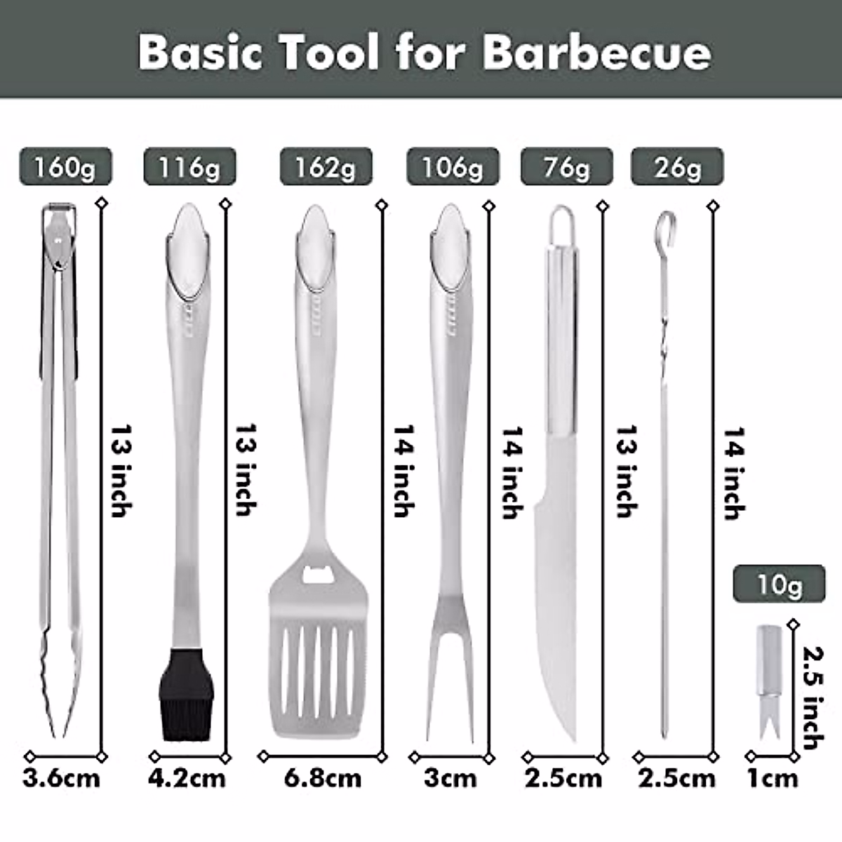 CTCCORC Grill Tool Set 20PCS, BBQ Tool Sets with Durable Barbecue Spatula, Grill Knife, Fork, Tongs, Skewers, Portable Storage Bag, Heavy Duty Stainless Steel Outdoor Cooking Camping Grilling Tools