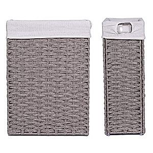 BIRDROCK HOME 22" Slim Laundry Hamper with Removable Liner Bag | Grey | Handwoven | Compact Collapsible Clothes Basket | Synthetic PE Rattan