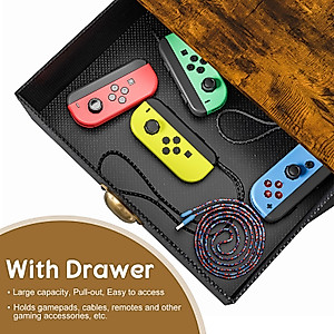 Hongtamoya 4-Tier AV Media Stand with Drawer, Video Game Console Shelf with 2 Hooks, Audio Rack Tower Perfect for/Xbox/ PS5/Switch/Game Consoles/DVD/Record Player/Projector/Sky Box/TV Accessories