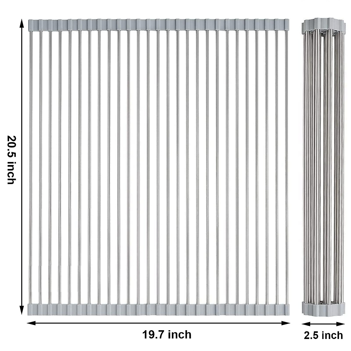 Searik Extra Large 20.5"x19.7" Dish Drying Rack Roll Up Sink Drying Rack, Over The Sink Dish Rack Multi-Use Stainless Steel Dish Drainers Heat Resistant Mat for Drying Draining Trivet