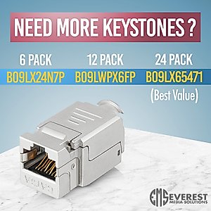 Everest Media Solutions easySHIELD (CAT6A Kit) - Speed Termination Tool, with 12 Slim Profile, 90-Degree RJ45 Shielded Keystone Jacks - F/STP Punch Down Crimper - Tested for CAT5e, CAT6, CAT6A, CAT7