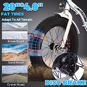 ECOTRIC 20" Folding Electric Bike Ebike 36V/12.5AH Lithium Battery 500W Powerful Rear Motor Step-Through Fat Tire Bicycle Shimano 7 Speed Gear (Black/White) 90% Pre-Assembled