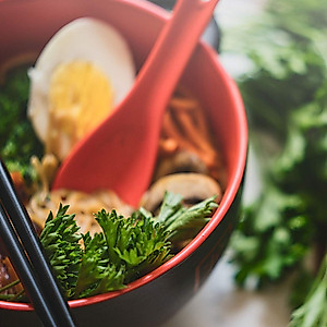 Red Dragon Large Ramen Bowl Set with Chopsticks & Soup Spoon - Microwavable & Durable Ceramic Ramen Bowl and Spoon Set for Noodles, Pho Bowls, Soup, Ramen, Udon, Miso, Thai, Curry & Soba (23 Ounce)