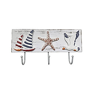 dwellington Beach Theme Towel Wall Mounted Hooks, Wood Coastal Starfish Seagull Key Holder Beach Themed Decor for Bathroom, Living Room, Bedroom