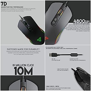 FANTECH Basic Wired Gaming Mouse X9, RGB 7 Macro Buttons Programmable True 4800 DPI Claw Grip Comfort Beginner Gaming Mouse for Window PC, Black