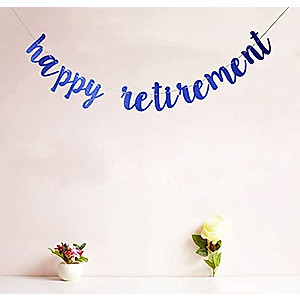 StarsGarden Happy Retirement Banner, I'm Retired, Goodbye Tension Hello Pension, Goodluck We Will Miss You Retirement Party Hanging Paper flag(Blue)