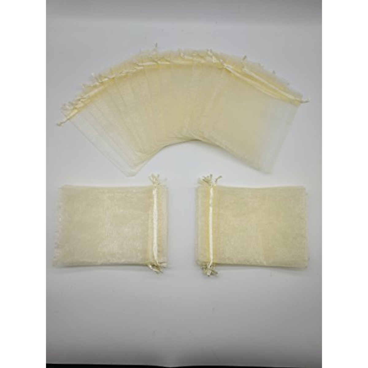 Ankirol 100pcs Sheer Organza Favor Bags 5x7'' for Wedding Bags Samples Display Drawstring Pouches (Champagne)