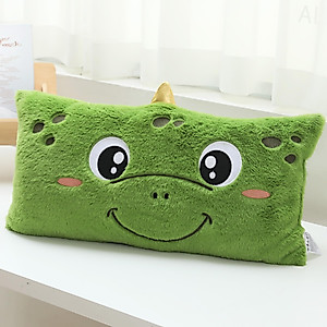 Stuffed Animal Lumbar Pillow, Super Soft Plush Cuddle Throw Pillow for Kids, Cute Dinosaur Shaped Pillow, 12 x 24 Inches, Green