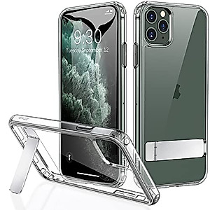 JETech Case for iPhone 11 Pro Max 6.5-Inch with Stand, Support Wireless Charging, Slim Shockproof Bumper Phone Cover, 3-Way Metal Kickstand (Clear)