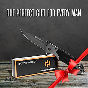 Hayvenhurst Tactical - Folding Knife - EDC Knife - Pocket Knife For Men With Pointed Stainless Steel Blade and Aluminium Handle - Everyday Carry Knife With Pocketclip, Bottle Opener