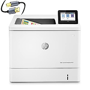 HP Color Laserjet Enterprise M555dn Single-Function Wired Ethernet Laser Printer, White - Print only - 4.3" Touchscreen Display, 40 ppm, 600 x 600 dpi, Auto Duplex Printing, USB, Cbmou Printer Cable
