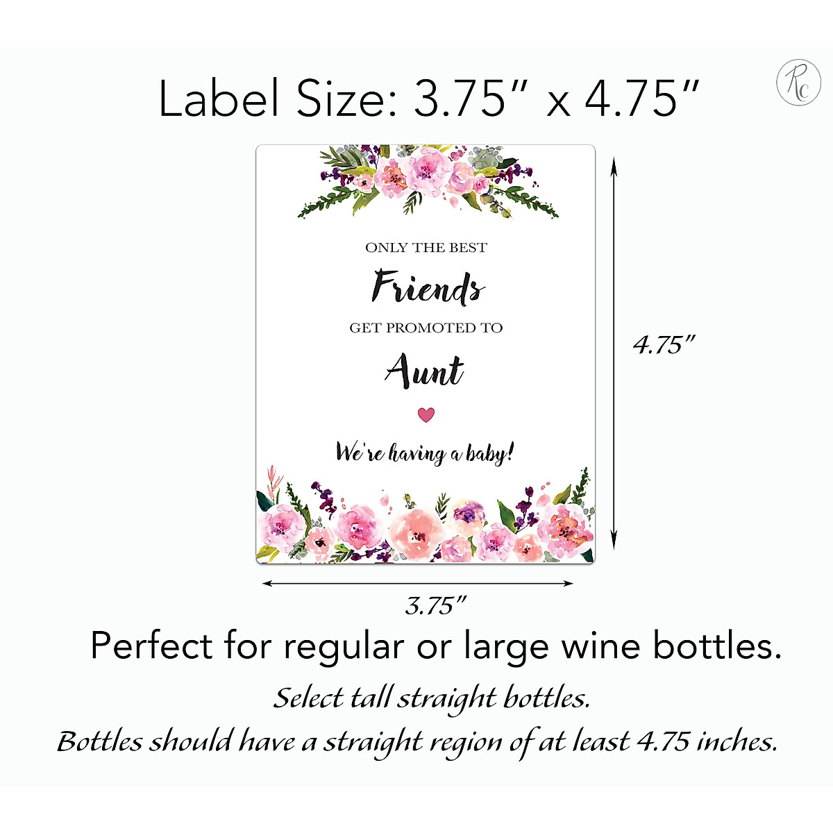 SET of 4 ● Pregnancy Announcement Wine Labels - FRIENDS, Only the Best Friends Get Promoted To Aunt - Wine Bottle Labels, Stickers, Surprise Pregnancy Announcement Gift, Baby Pregnancy Reveal, A140-4F